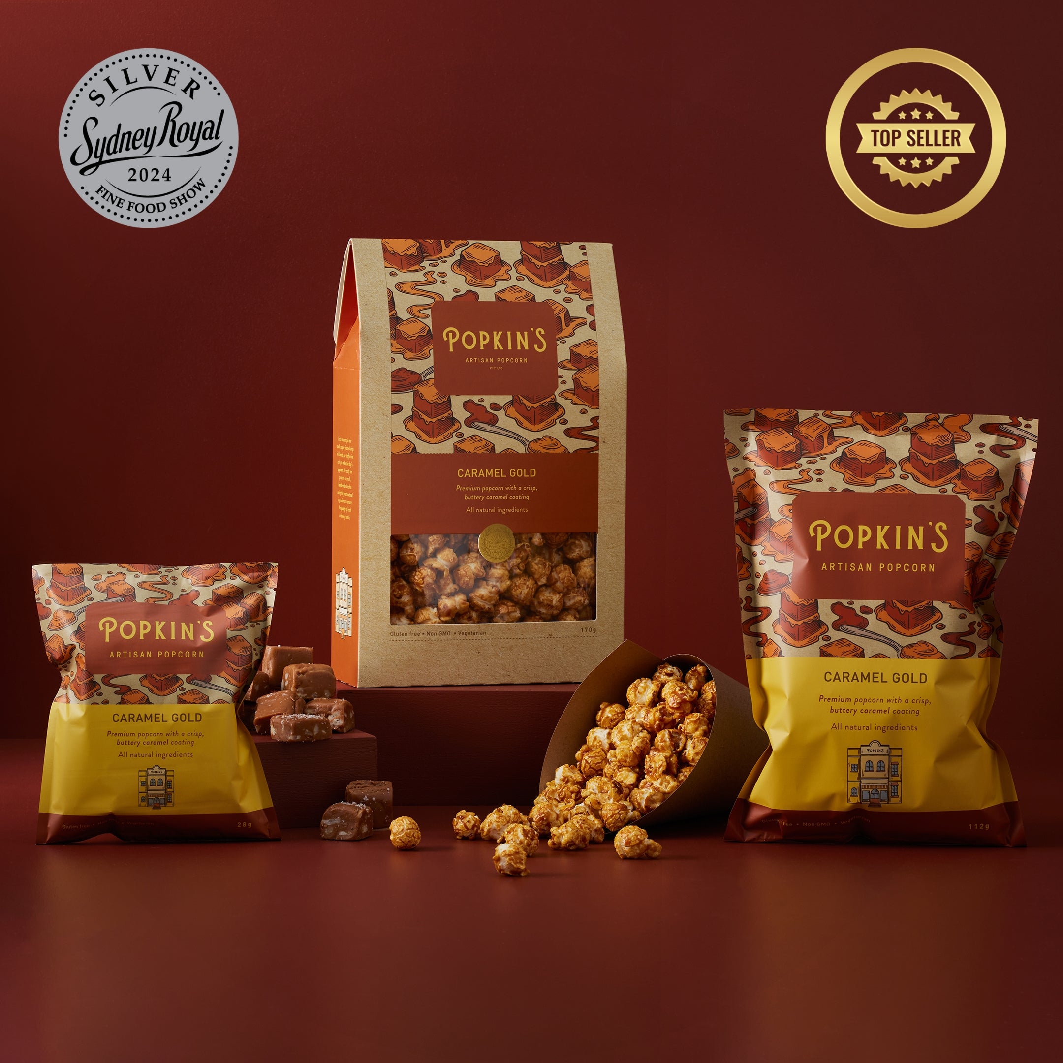 Popkin's Caramel Gold: Sweet Elegance | Popkin's Artisan Popcorn