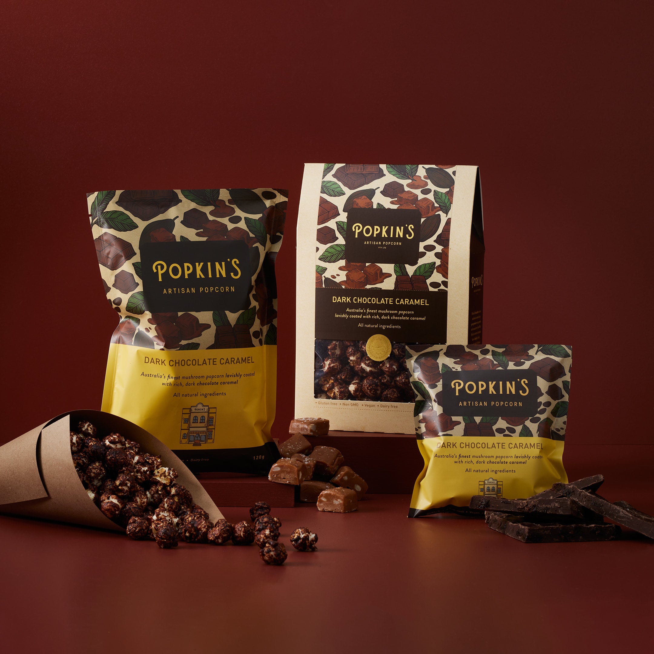 Dark Chocolate Caramel (30g - 180g) | Popkin's Artisan Popcorn