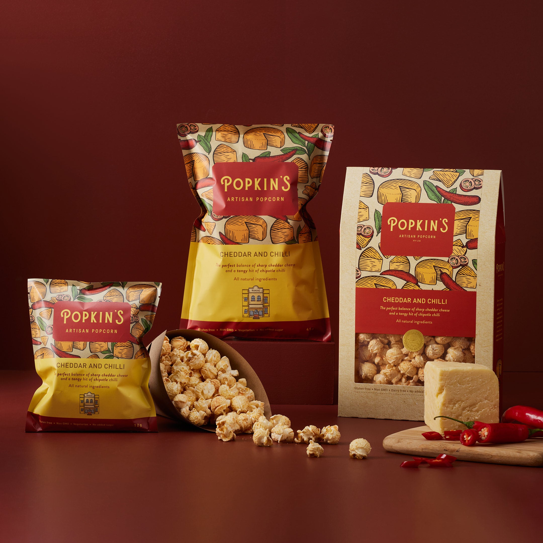 Popkin's Cheddar & Chilli: Spicy Harmony | Popkin's Artisan Popcorn