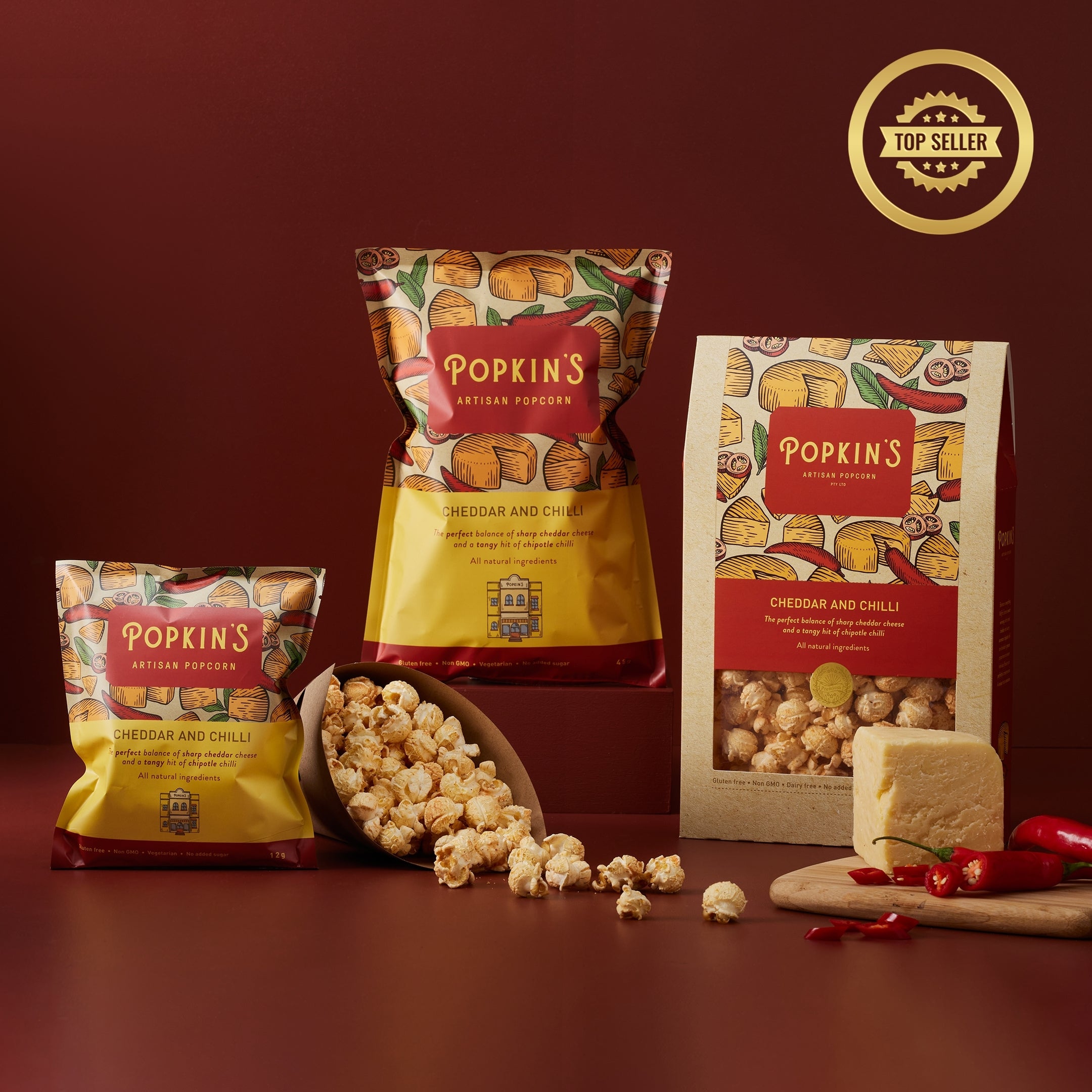 Popkin's Cheddar & Chilli: Spicy Harmony | Popkin's Artisan Popcorn
