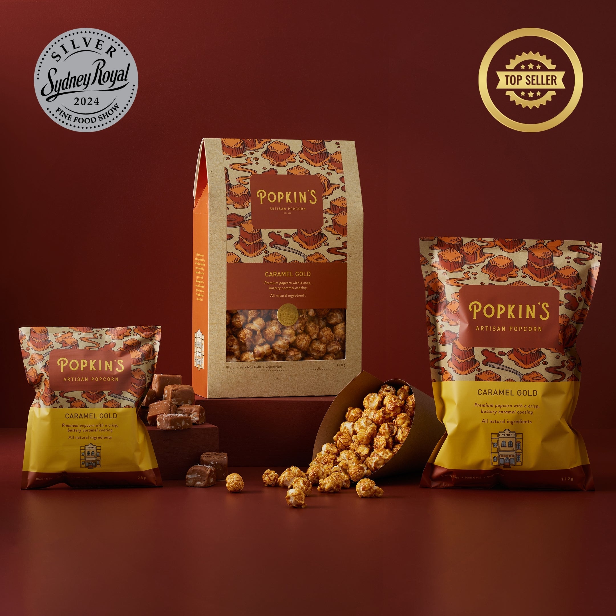 Popkin's Caramel Gold: Sweet Elegance | Popkin's Artisan Popcorn