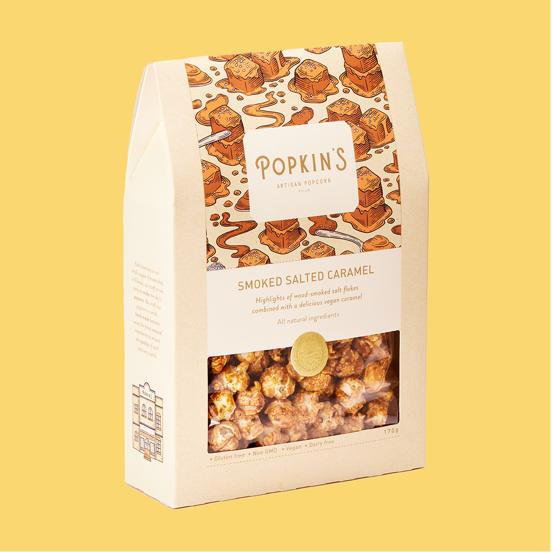 Popkin's Smoked Salted Caramel: Unique Delight | Popkin's Artisan Popcorn